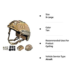 ActionUnion Tactical Airsoft Paintball Fast Helmet with Cover PJ Type Adjustable Protective NVG Mount forMulticam Military Sports Hunting Shooting (Tan-CP)