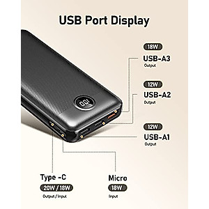 VEEKTOMX Portable Charger 30000mAh Power Bank QC 3.0 Fast Charging and PD 20W External Battery Pack with 4 Outputs & 2 Inputs USB C Portable Phone Charger for iPhone Samsung Galaxy iPad Tablet etc.