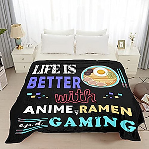 Ramen Noodle Blanket Throw,Life is Better with Gaming Ramen Anime Gifts for Kids Boys Men Soft Lightweight Plush Fleece Quilt 80 in x 60 in Large for Adults