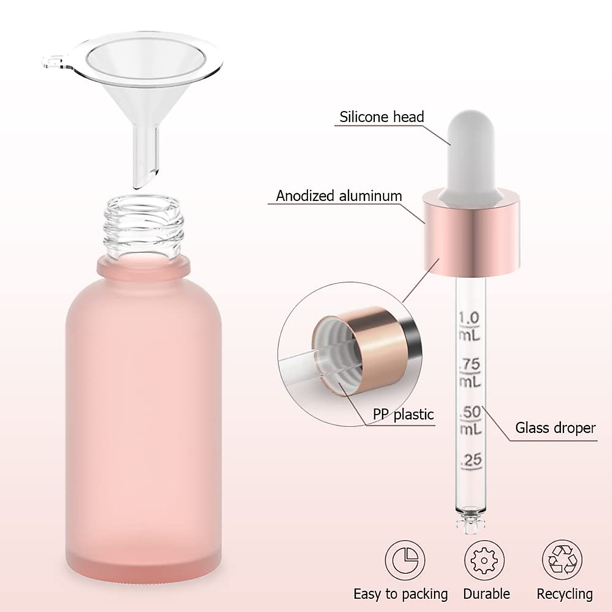 Jagolain Eye Dropper Bottles 1oz (Frosted Orange Colored Glass Bottle 6 Pack 30ml with Rose Golden Caps, Measured Pipettes) Empty refillabe Bottles for Essential Oils, Perfume (6 pcs, frosted orange)