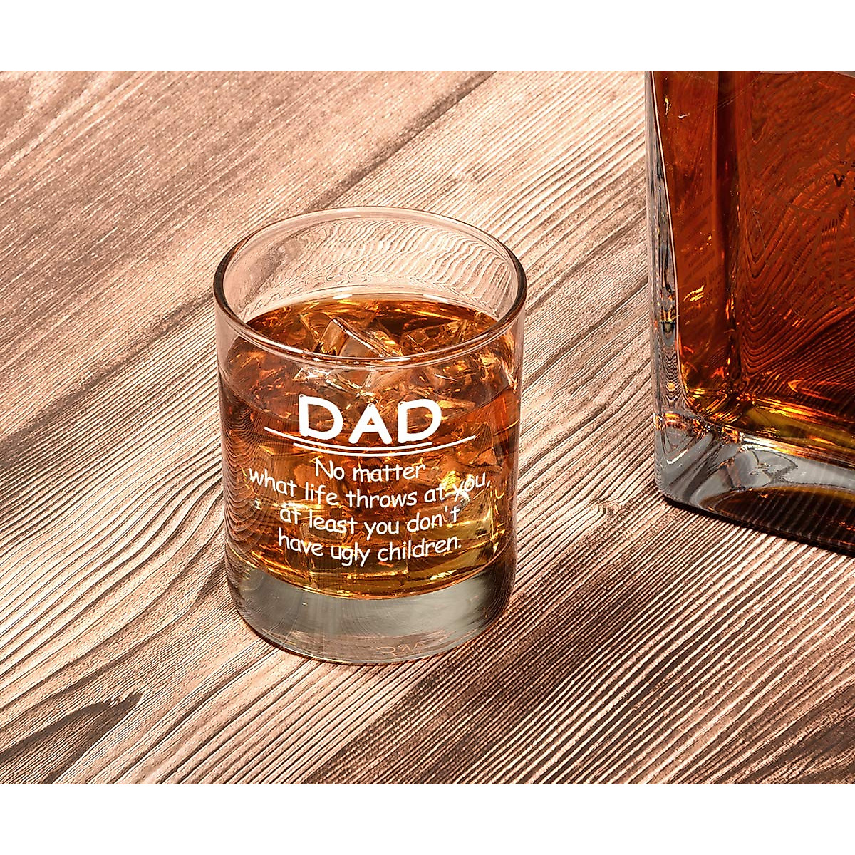Triwol Funny Birthday Gifts for Dad from Daughter Son Kids, Dad No Matter What/Ugly Children Whiskey Glass Gift for Men Set, Novelty Father's Day Present Ideas for Father, Bourbon Scotch Glass Gift