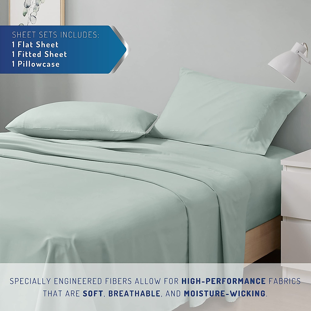 Degrees of Comfort Coolmax Cooling Sheets Set for Twin Size Bed, Moisture Wicking for Night Sweats Best Comfort, Cool Sheets for Hot Sleepers During Warm Weather with Deep Pocket, Mint-3PC