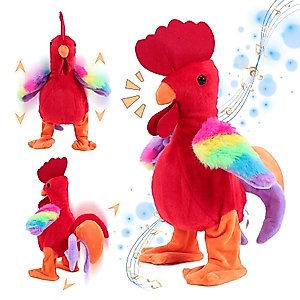 SdeNow Musical Squawking Chicken Stuffed Animal Walking Singing Waving Rooster Fun Electronic Interactive Animation Plush Toys Gifts for Kids