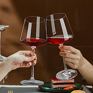 Yaschmo Wine Glasses Set of 4- Hand Blown Crystal, 18 oz Modern Glasses with Tall Stem for Red White Wine, Great Gift Packaging for Daily Use,Unique Wedding Anniversary or Birthday Gift