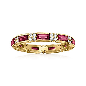 Ross-Simons 1.50 ct. t.w. Rhodolite Garnet and .50 ct. t.w. White Zircon Eternity Band in 18kt Gold Over Sterling. Size 6
