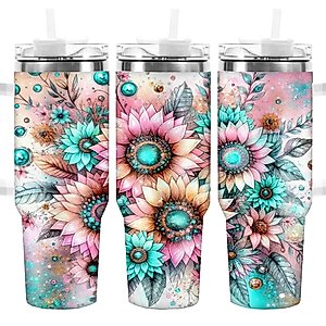 FOCIUZTA Sunflower Tumbler - 40oz Stainless Steel, Double Wall Insulated, Leak-Proof, BPA-Free, Perfect for Mother's Day, Christmas, Easter Gift Cup