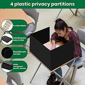 Ayuanb 4 PCS Desk Dividers, 17 x 14 x 13.5 Inch Plastic Classroom Privacy Shields for Student Desks with Name Labels, School Class Study Carrel Folder Boards Teacher Supplies (Black)