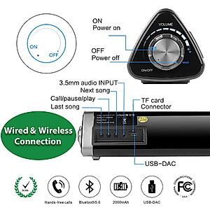 ASIYUN Sound Bar, Wired and Wireless Bluetooth 5.0 Audio Speaker Surround Sound Home Theater Built-in Subwoofers for TV/PC/Phones/Tablets with Remote Control (Support Device with AUX/RCA/USB Function)