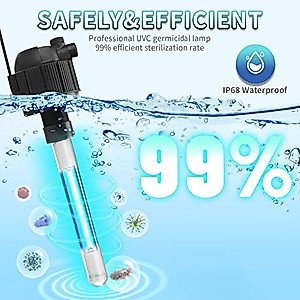 U-V Fish Tank Filter, 5 in 1 Aquarium Filter Media Submersible Internal Filter Adjustable Water Outlet Direction Canister Pump 5-20 Gallon Filters for Aquarium Tank, Fish Tank, Turtle Tank, 96 GPH