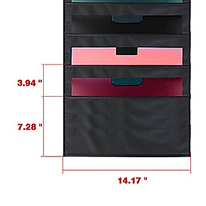 Organization Pocket Chart, Wall Hanging File Organizer Folder with 10 Large Pockets for Office, Home, School, Studio, etc. 14 X 47 inch, Black, 3 Hangers and 4 Hooks