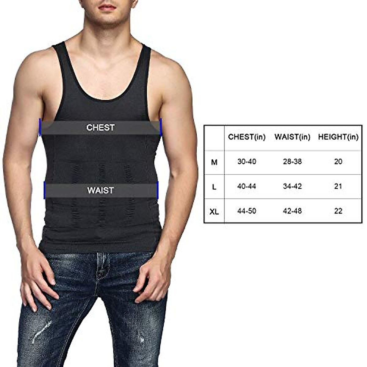 Odoland Men's Body Shaper Slimming Shirt Tummy Vest Thermal Compression Base Layer Slim Muscle Tank Top Shapewear, Black, XXL