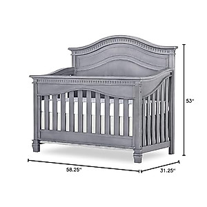 Evolur Cheyenne 5 in 1 Full Panel Convertible Crib in Storm Grey, JPMA & Greenguard Gold Certified, Crafted Out of kiln-Dried Hardwood, Features a high-Arch headboard & 3 Mattress Height Settings