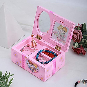 BORDSTRACT Dancing Girl Music Box, Plastic Pink Musical Jewelry Boxes for Rings Necklaces Bracelets Storage Home Decor Crafts