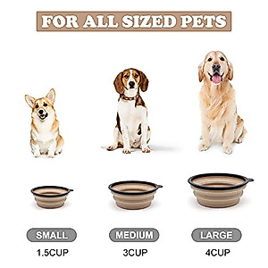 COLLAPSIBLE Dog Cat Bowls 2 Pack Travel Dog Bowls Portable Pet Water Bowl Dog Cat Food Feeder Walking Hiking Camping Bowl for Small Medium Large Dogs (Small, Cool Gray & Light Brown)