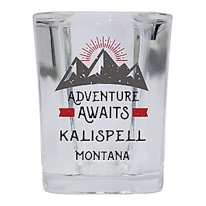 R and R Imports Kalispell Montana Souvenir 2 Ounce Square Base Liquor Shot Glass Adventure Awaits Design