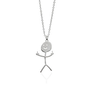 SONGCHANGJEWELRY Personalized Funny Doodle Necklace - Stainless Steel Smiley Pendant Necklace - Handmade Friendship Birthday Gift For Men Women (Silver)