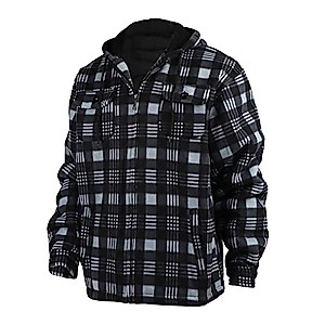 Yasumond Mens Winter Jackets Flannel Fleece Sherpa Lined Plaid Heavyweight Hooded Coats (Charcoal, XX-Large)