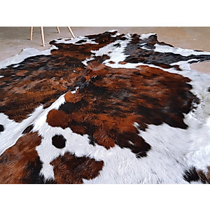 ecowhides 100% Genuine Brazilian Cowhide Rug - Tricolor - Luxury Cowskin Cow Hide Leather Area Rug Home Decor, (XXL) 8 X 7 ft
