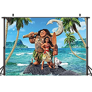 7x5ft Moana Maui Beach Theme Backdrop Baby Shower Girl Birthday Party Background Cake Table Dress-up Large Banner Supplies