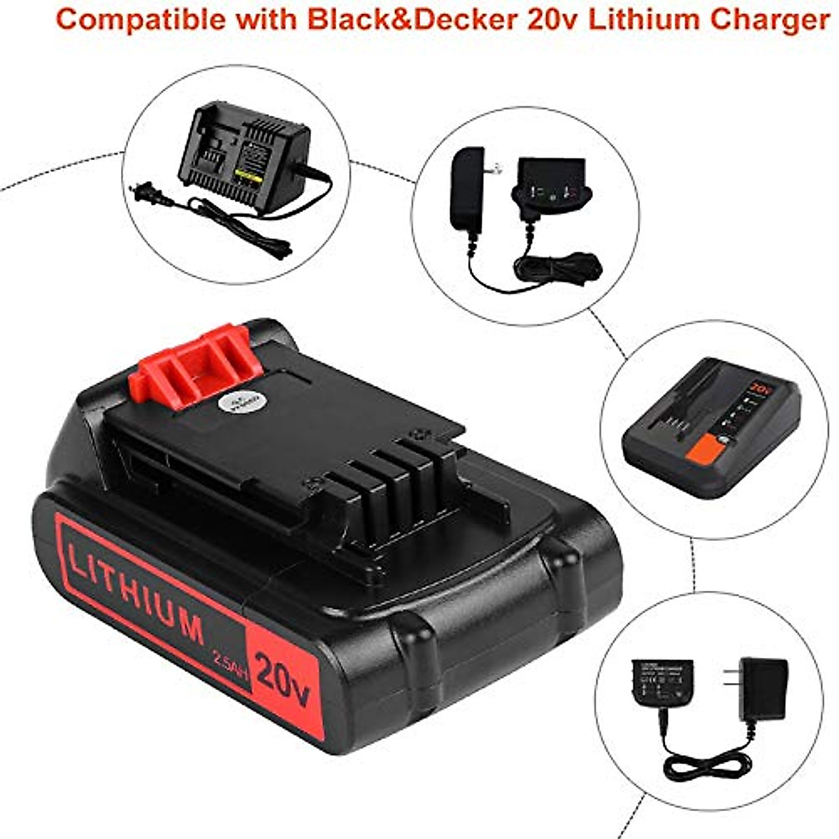 KINGTIANLE 2packs Replace Battery for Black and Decker 20v Max 2500mAh,LBXR20 Replacement Battery LB20 LBX20 LBX4020 Extended Run Time Cordless Power Tools Series