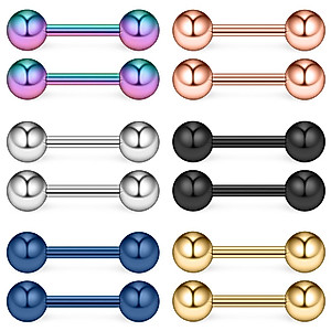 Ruifan 6Pairs 18G 1/4" Mix Color Stainless Steel Polished 3mm Ball Barbell helix Cartilage Tragus Ear Lobe Stud Earring For Men Women