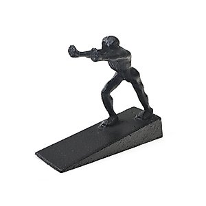 Cast Iron Door Stop - Decorative Rustic Door Stopper - Stop Your Bedroom, Bath and Exterior Doors ，6.1x5.1"(Strong Man) Black