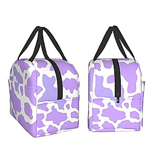 Cow Pattern Purple Lunch Box Bento Travel Bag Picnic Tote Boxes Insulated Durable Container Shopping Bag Reusable Waterproof Bags For Adult Women Men