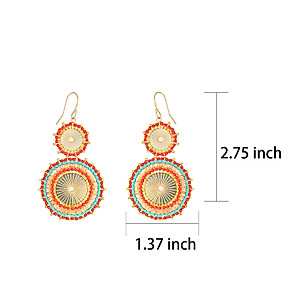 Badu Seed Beaded Circle Beads Earrings Bohemian Dangle Earrings Handmade Bead Fashion Jewelry Drop Earrings for Women