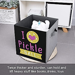 Love Pickle Ball PU Leather Collapsible Storage Bins Canvas Cube Organizer Basket with Handles
