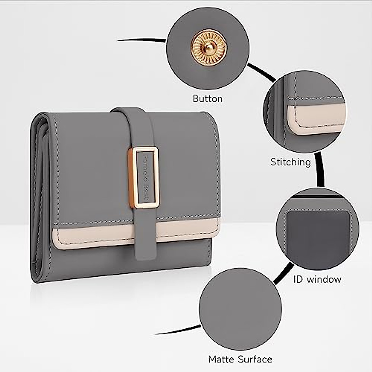 Small wallet for women RFID Trifold Ladies Wallets Vegan Leather Womens Wallet with ID Window Zipper Coin Pocket (grey white)