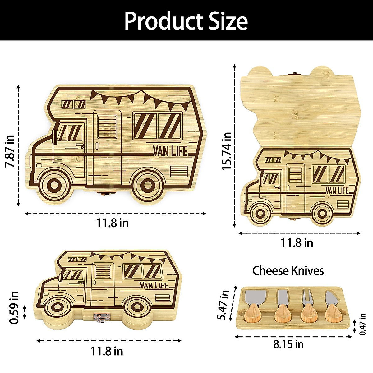 RV Bamboo Charcuterie Boards Outdoor Travel Folding Serving Platter with Cheese Knives Personalized Picnic Tray Cool Christmas Birthday Gifts for Women Men Camper