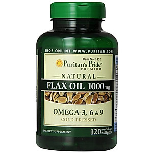 Puritan's Pride Premium Natural Flax Oil 1000 mg Omega-3, 6 & 9 Cold Pressed, 120 Softgels