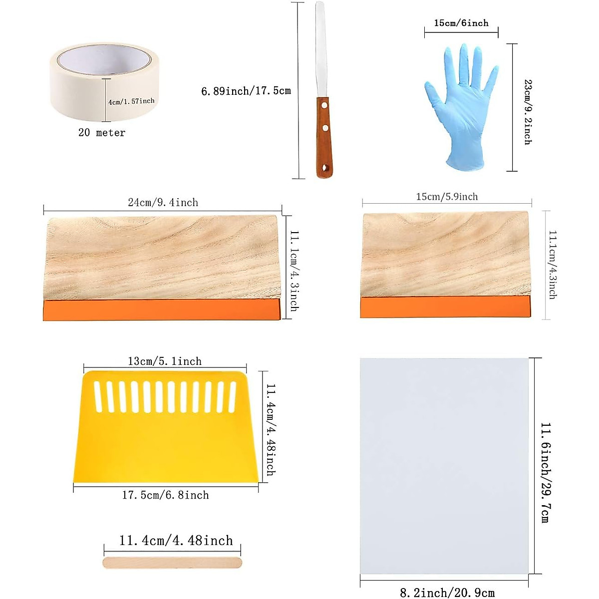 Caydo 23 Pieces Screen Printing Starter kit Include 3 Different Size of Wood Silk Screen Printing Frame with Mesh, Screen Printing Squeegees, Inkjet Transparency Film, Ink Knife, and Mask Tape