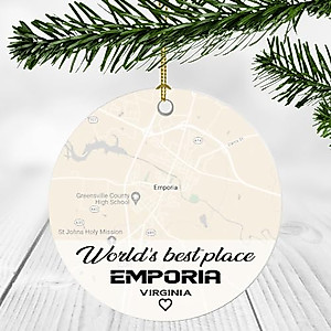 World's Best Place Emporia Virginia Ornament New Home with Map City Emporia VA - Housewarming Gift for Friend, World's Best Emporia Ornament 3 Inch Plastic Circle