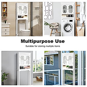 Giantex Over The Toilet Bathroom Space Saver, 3-Shelf Bathroom Organizer, Free Standing Toilet Rack with Adjustable Inner Shelf Bathroom Storage Cabinet (White)