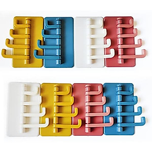 bumnay 8Pcs Wall Adhesive Hooks with 4 Rotatable Arms for Hanging, 180 Degree Rotating Folding Self Adhesive Wall Sticker Hook Racks for Home Kitchen Bathroom RV Wall Mount