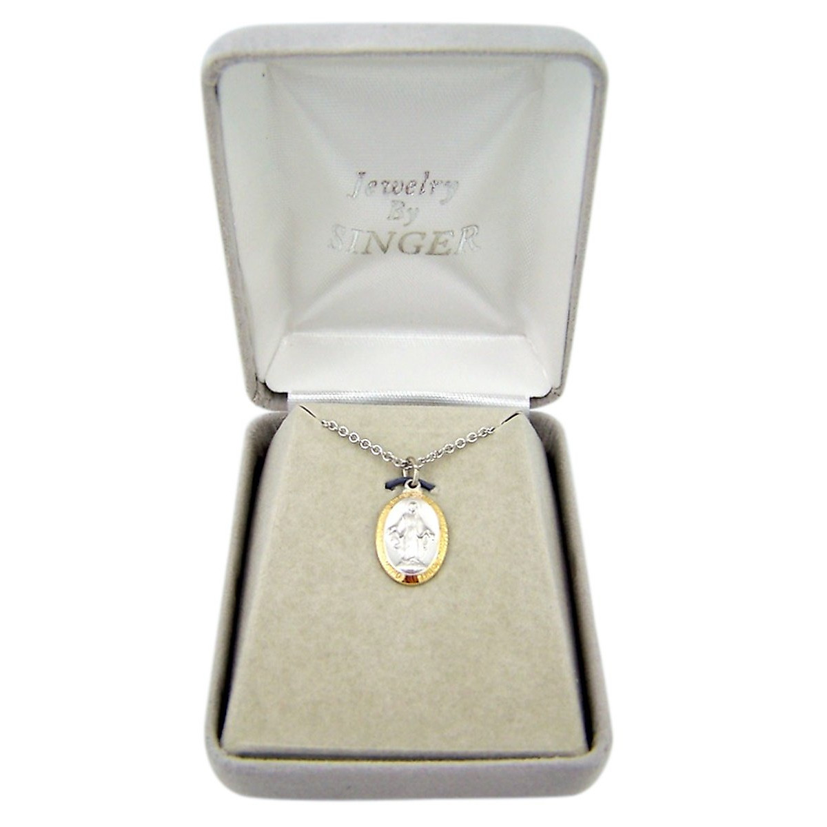 Catholic Patron Saint Pendants Gold and Sterling Silver Two-Toned Oval Miraculous Medal Pendant, 5/8 Inch