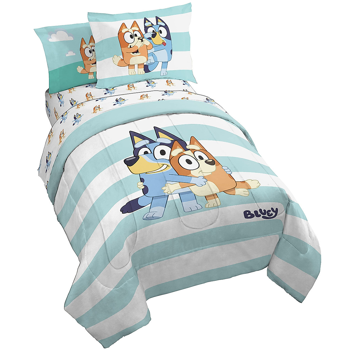 Jay Franco Bluey & Bingo 7 Piece Full Size Bed Set - Includes Comforter & Sheet Set - Super Soft Kids Bedding Fade Resistant Microfiber (Official Bluey Product)