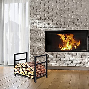 PHI VILLA 17 Inch Small Indoor/Outdoor Firewood Racks Bin Steel Log Carrier for Firewood Holder Wood Stove Accessories(Black)