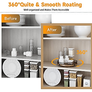 Farmhouse Oak 9" Lazy Susan Turntable Organizer for Cabinet, Round Wooden Lazy Susan Organization and Storage for Dining Table, Pantry, Kitchen, Countertop, Cupboard,Home Decor, Walnut Wood