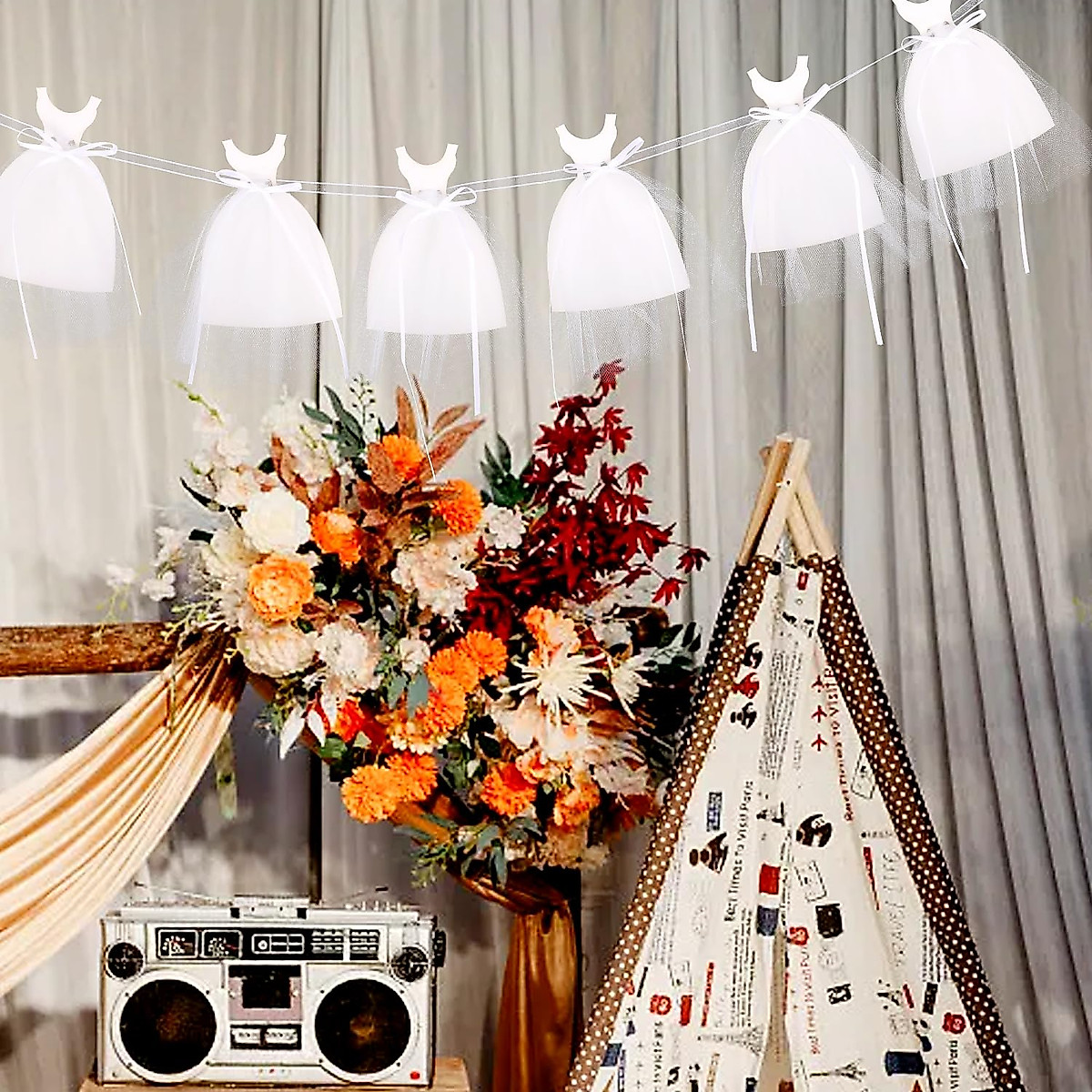 Bridal Shower Banner - Core Decorations for Bride and Groom, Bridal Wedding Dress Banner, Bride to Be Chair Decoration for Engagement Party Supplies