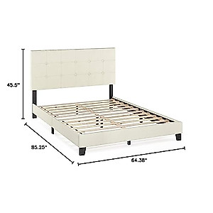 Furinno Laval Button Tufted Upholstered Platform Bed Frame, Queen, Linen