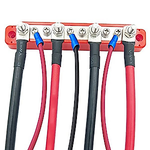 ROYFACC Bus Bar Power Distribution Block 4 x 1/4" Studs 6 x M4 Screw Terminal Block with Cover 150 Amp Rating for Car Boat Marine Caravan RV (Black + Red)