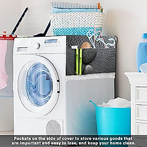 Poeticcity Black Zen Basalt Stones with Dew Green Bamboo on Dark 1 PC Washing Machine Cloth Dustproof Cover with Storage Bags Lace, Fridge Oven Dryer Top Dust Oil Proof Cover 51" x 22" for Home