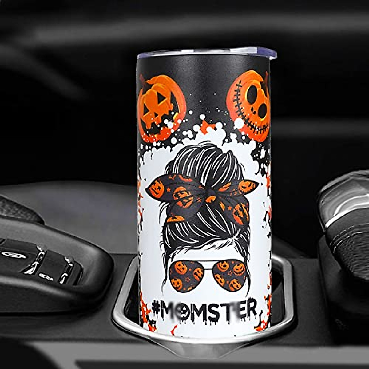 Ceovfoi Halloween Pumpkin Tumbler with Lid and Straw,Gothe 20oz Skinny Tumbler Coffee Travel Mug Cups Halloween Decor