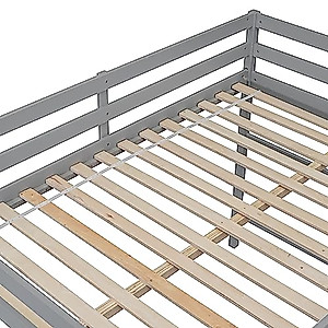 WOXYX Wood Full Size Loft Bed with Platform and Ladder for Kids,Space Saving Low Loft-Bed for Girls Boys,Gray