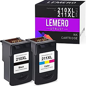 LemeroUtrust Remanufactured Ink Cartridge Replacement for Canon 210XL 211XL PG-210 CL-211 210 211 XL use with Canon PIXMA MX410 MP480 MP495 MP250 MP280 MX330 IP2702 (Black, Tri-Color, 2-Pack)