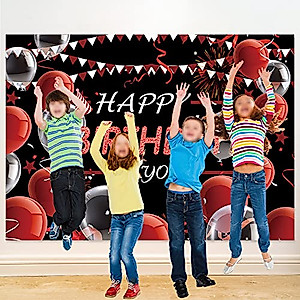 VOUORON Happy Birthday Photography Backdrop Red and Black Balloon Confetti Birthday Decor Photo Background for Kids Men Women Anniversary Birthday Party Banner Supplies 7x5FT