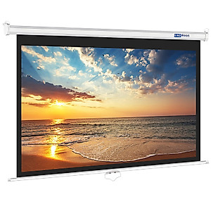 LopBast Screen 100INCH Manual Pull Down White Projector Screen 16:9 1.2 Gain Retractable Auto-Locking 4K 8K 3D Ultra HD for Home Theater Movie Office Game Projection Screen with Slow Retract Mechanism