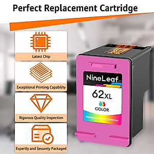 NineLeaf Remanufactured Ink Cartridge Replacement for HP 62XL 62 XL use in Envy 5540 5640 5660 7644 7645 OfficeJet 5740 8040 OfficeJet 200 250 Series Inkjet Printer（1 Pack Tri-Color